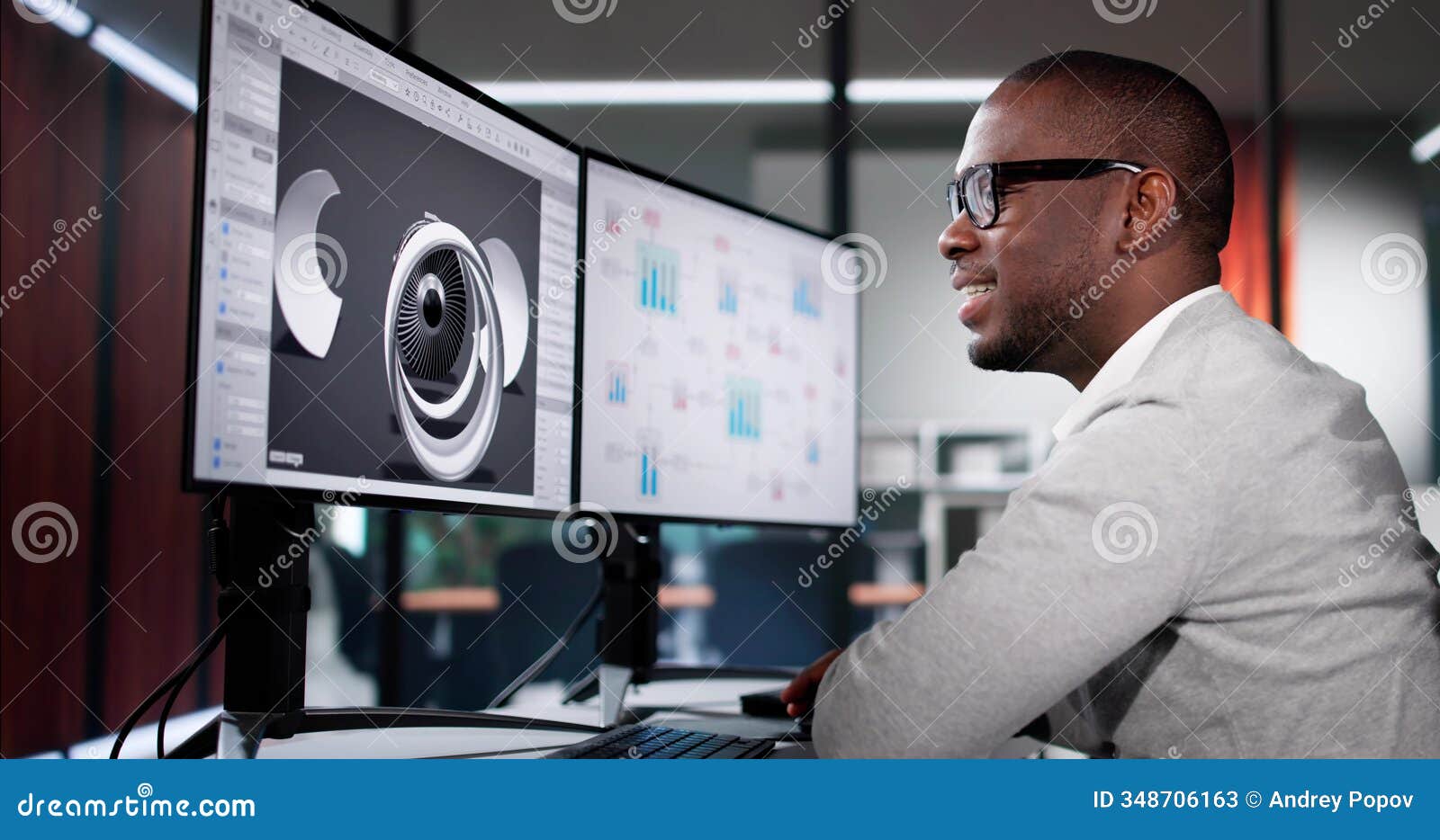 Engineer Using Magnifier To Emphasize Quality Control Concept On TQM ...