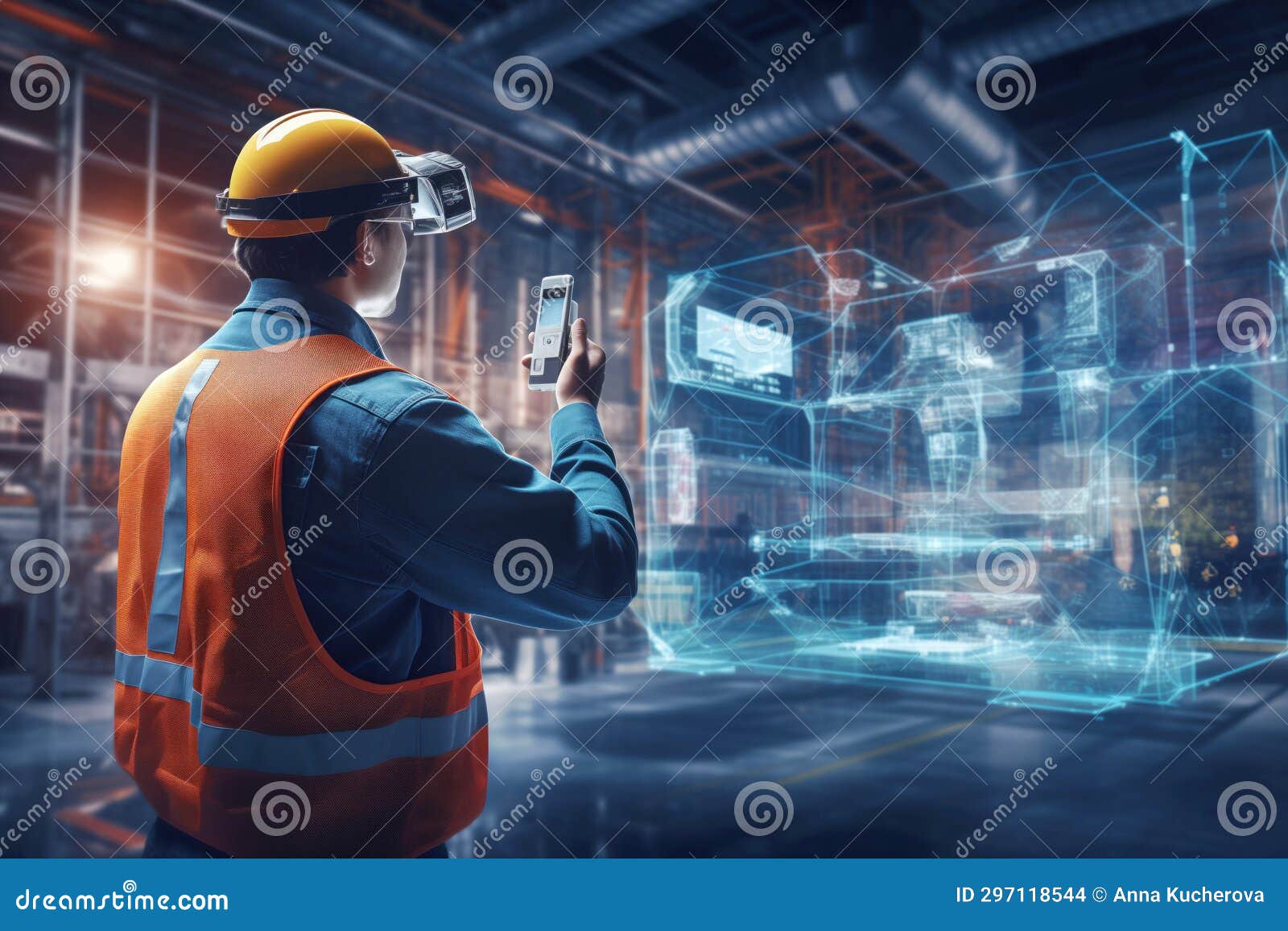 Engineer Using a Handheld Device To View Holographic Industrial ...