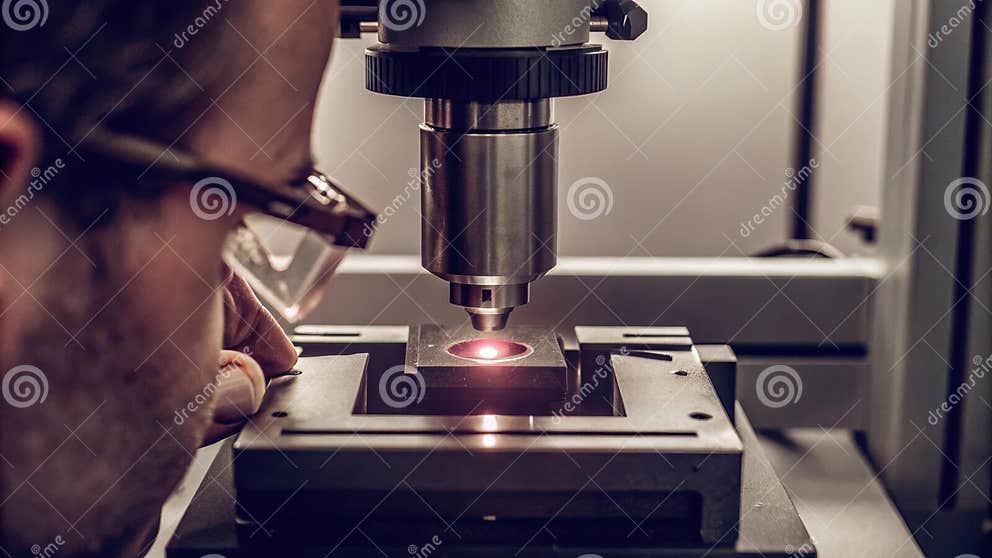 An Engineer Using a Highpower Microscope To Analyze the Surface Finish ...