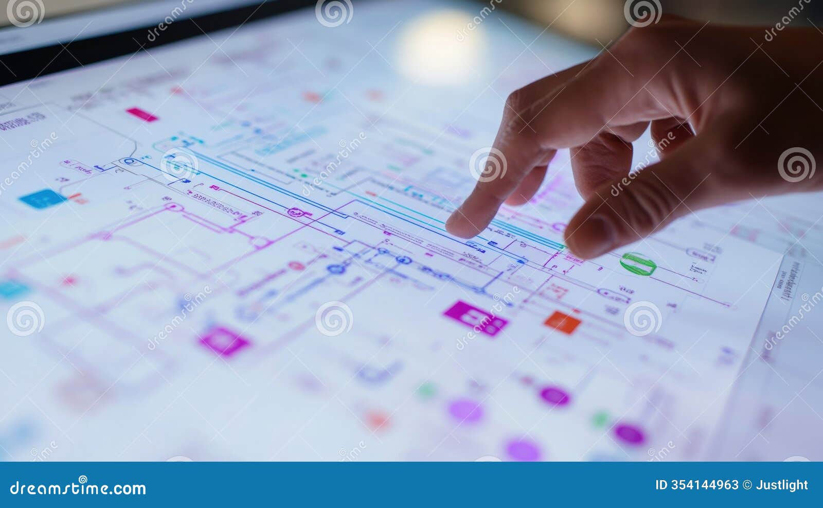 Engineer Using Interactive Touchscreen To Analyze Technical Drawing ...
