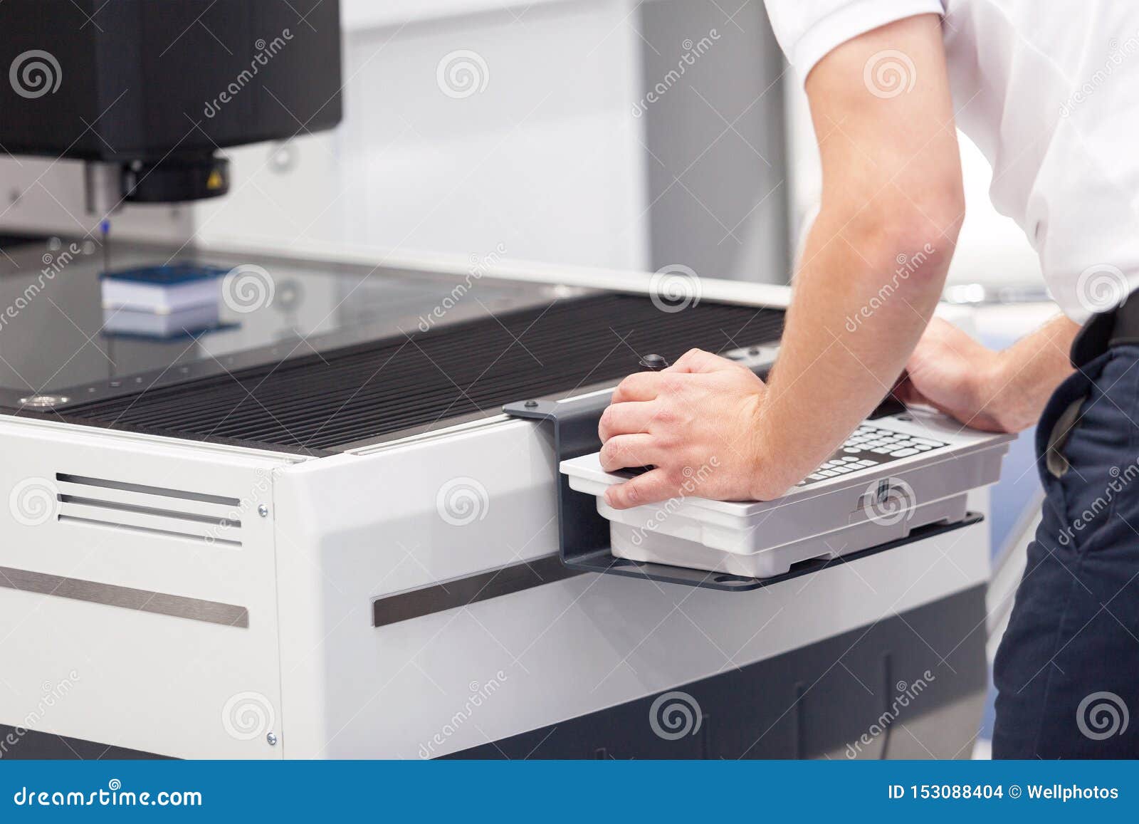 Engineer is Using Keyboard and Joystick To Operate Electronic Device ...