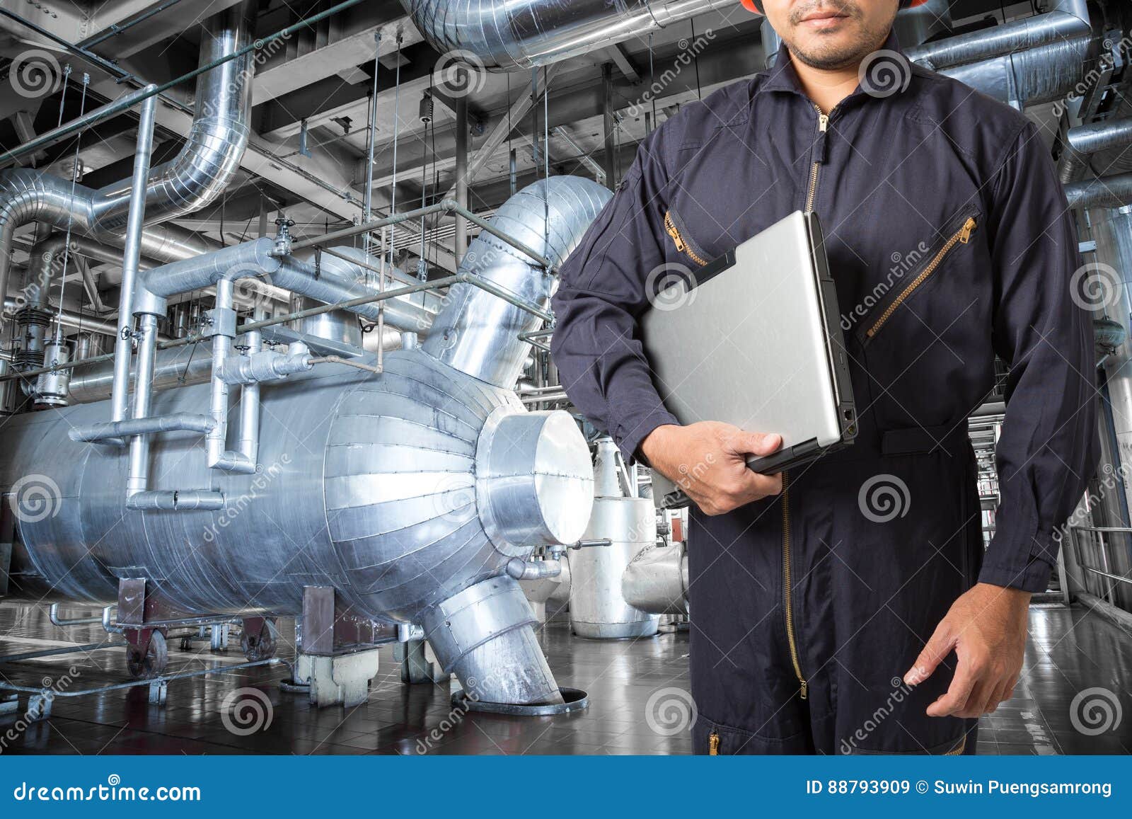 Engineer Using Laptop Computer in the Factory Stock Image - Image of ...