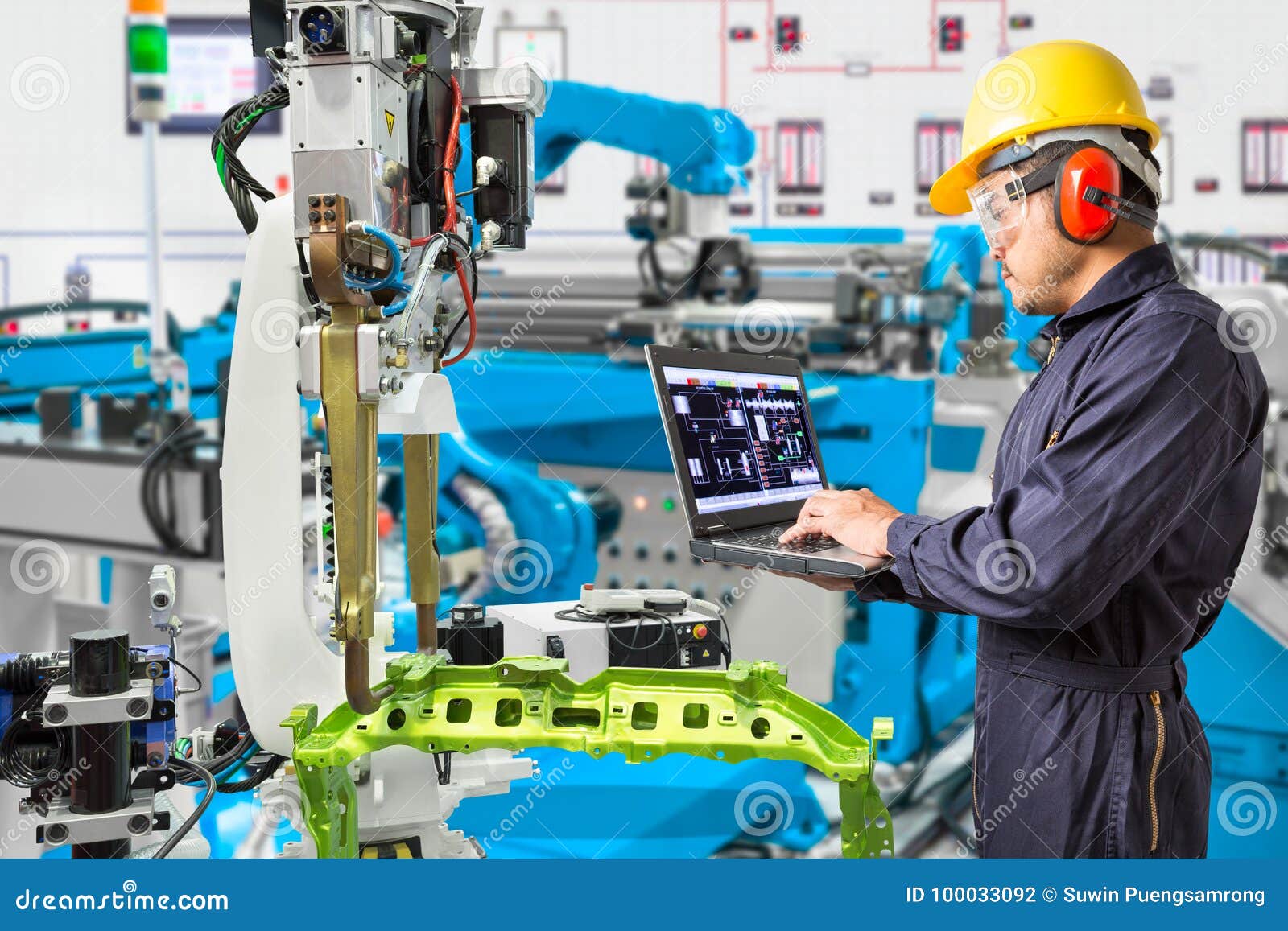 Engineer Using Computer Maintenance Automatic Robotic Industry Stock ...