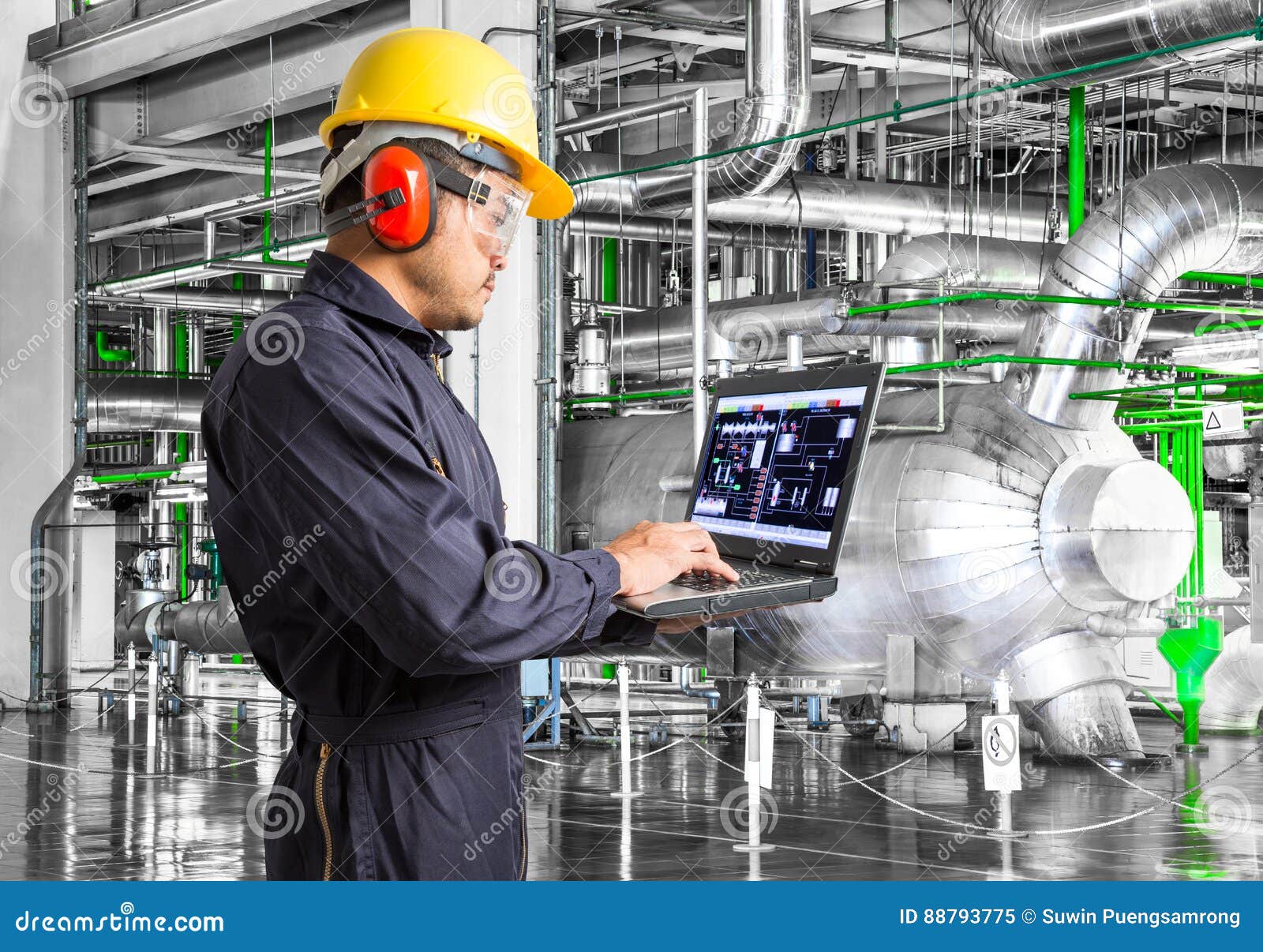 Engineer Using Laptop Computer in Thermal Power Plant Factory Stock ...