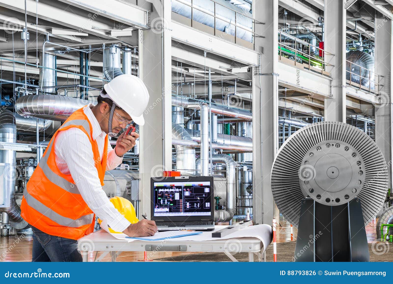 Engineer Using Laptop Computer in Thermal Power Plant Factory Stock ...