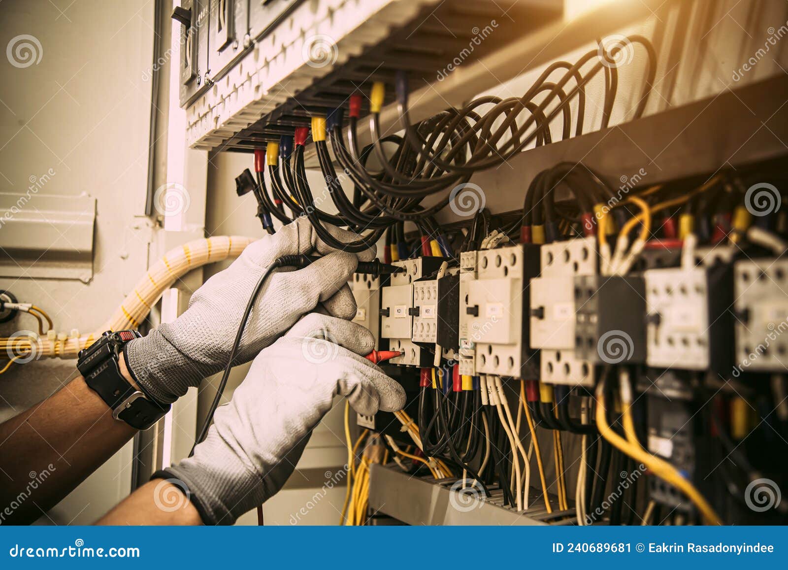 Engineer Using Measuring Equipment Tool Checking Electric Current ...