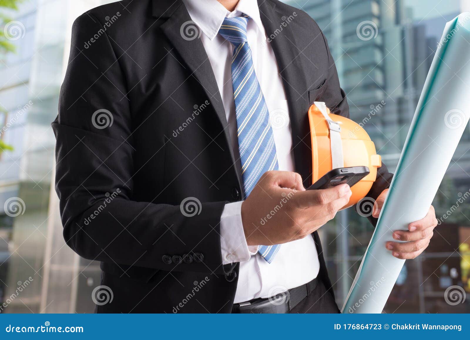 Engineer Using Mobile Phone on Construction Side Stock Image - Image of ...