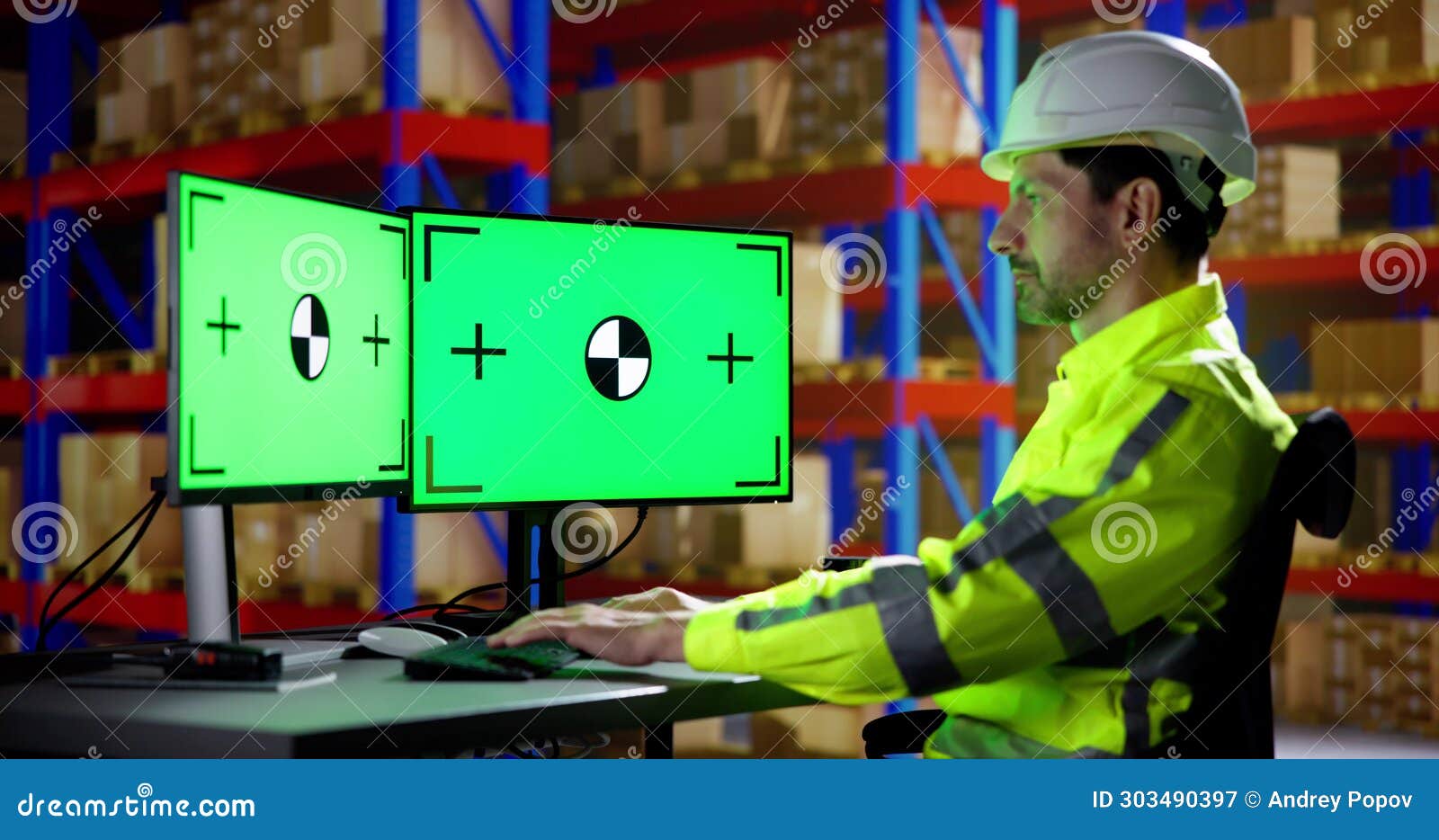 Engineer Using PC Monitor stock image. Image of program - 303490397