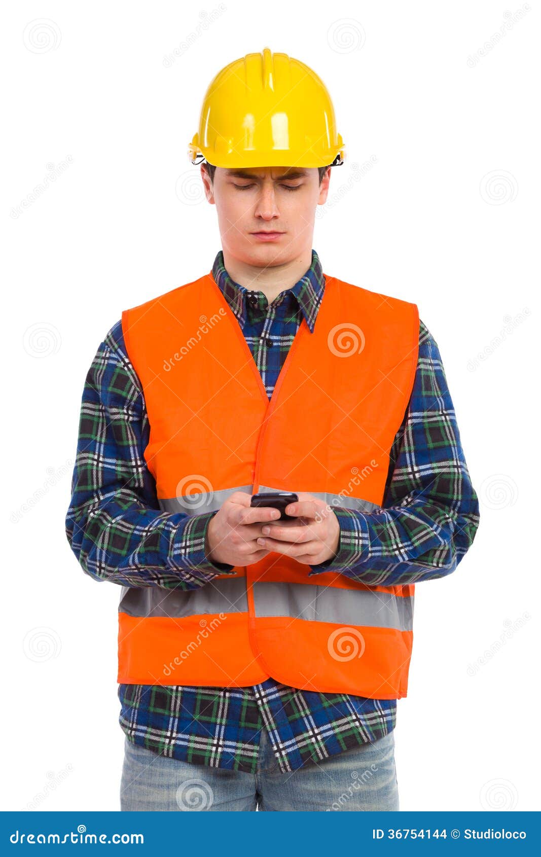 Engineer Using Smart Phone. Stock Photo - Image of construction ...