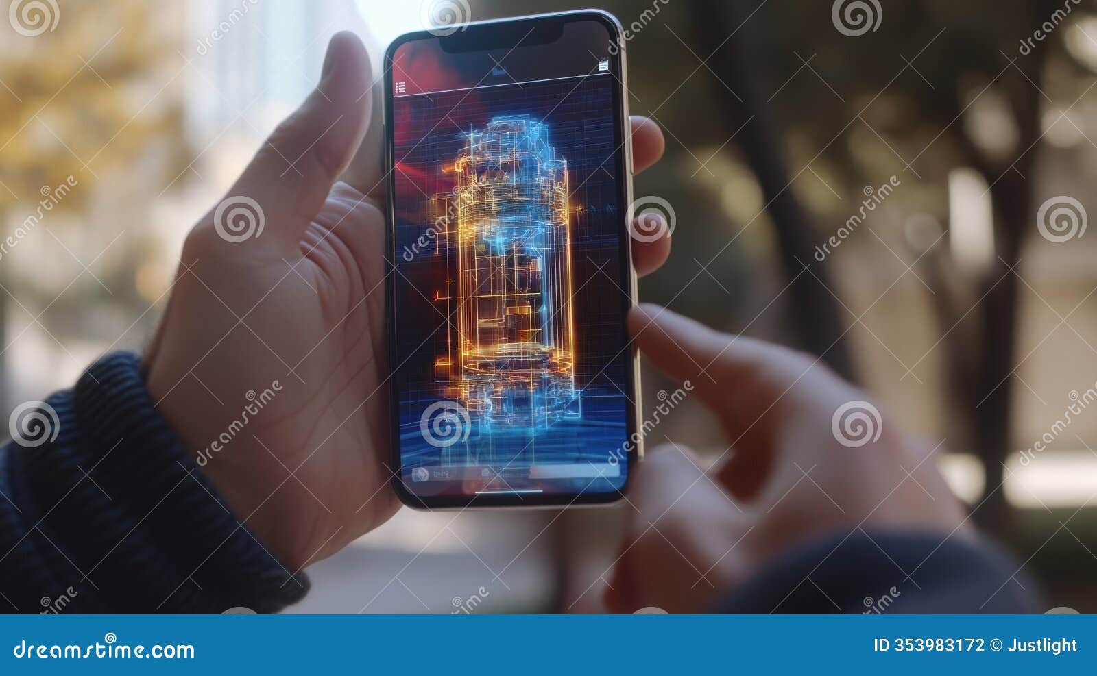 Engineer Using Smartphone To Visualize 3d Model of Machine Part Stock ...