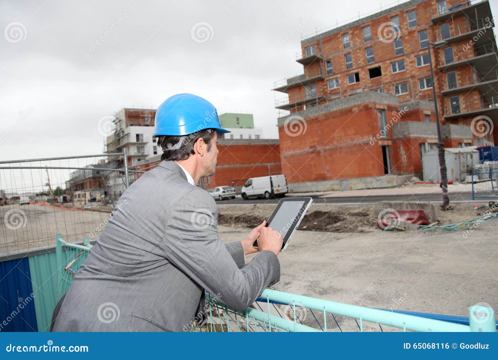 Engineer Using Tablet on Building Site Stock Photo - Image of male ...