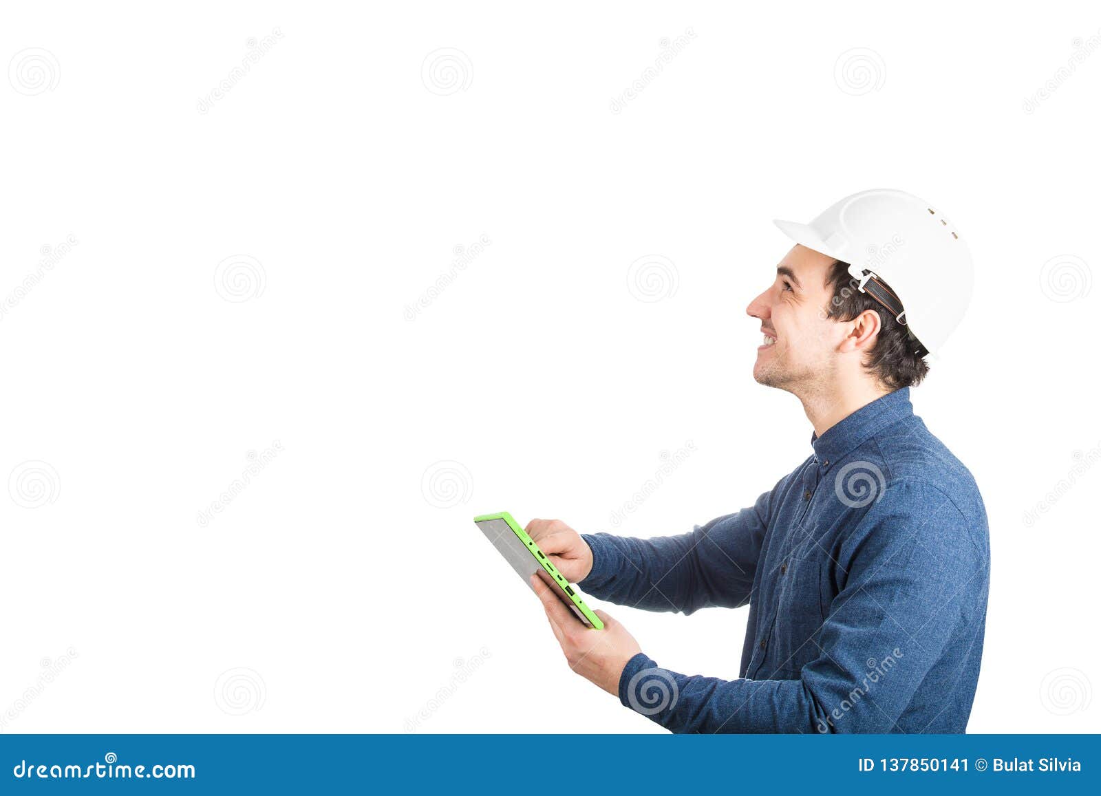 Engineer using tablet stock image. Image of building - 137850141