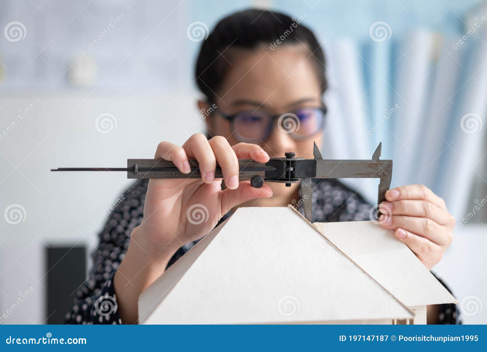 Engineer Using Vernier Caliper To Measuring Architectural Model Stock ...