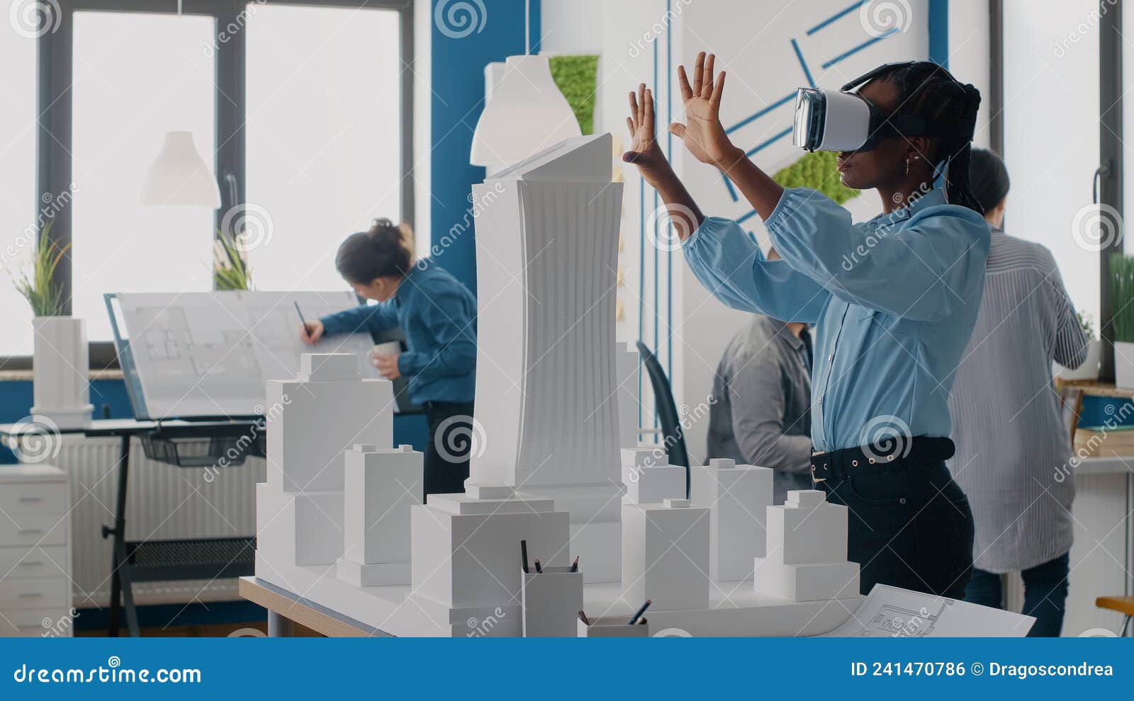 Engineer Using Vr Glasses To Design Building Model and Construction for ...