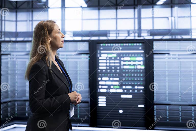 Engineer Walking between Server Rows in Data Center, Doing Inspection Stock Image - Image of ...