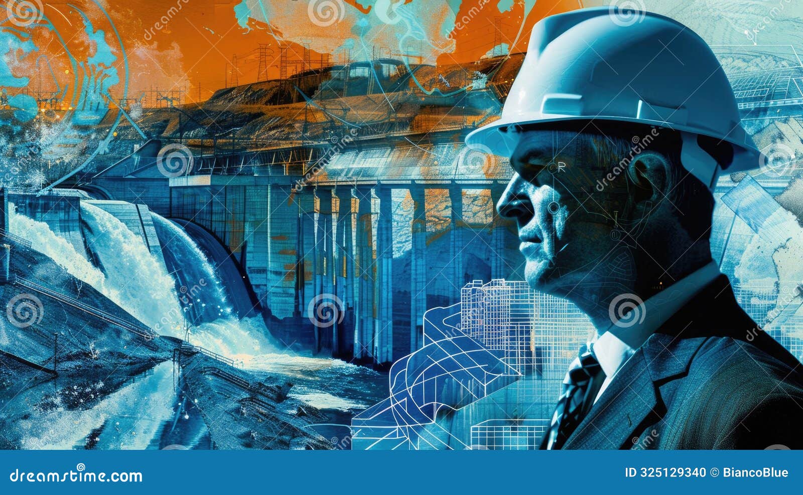 An Engineer Wearing a Hard Hat is Standing in Front of a Hydroelectric ...