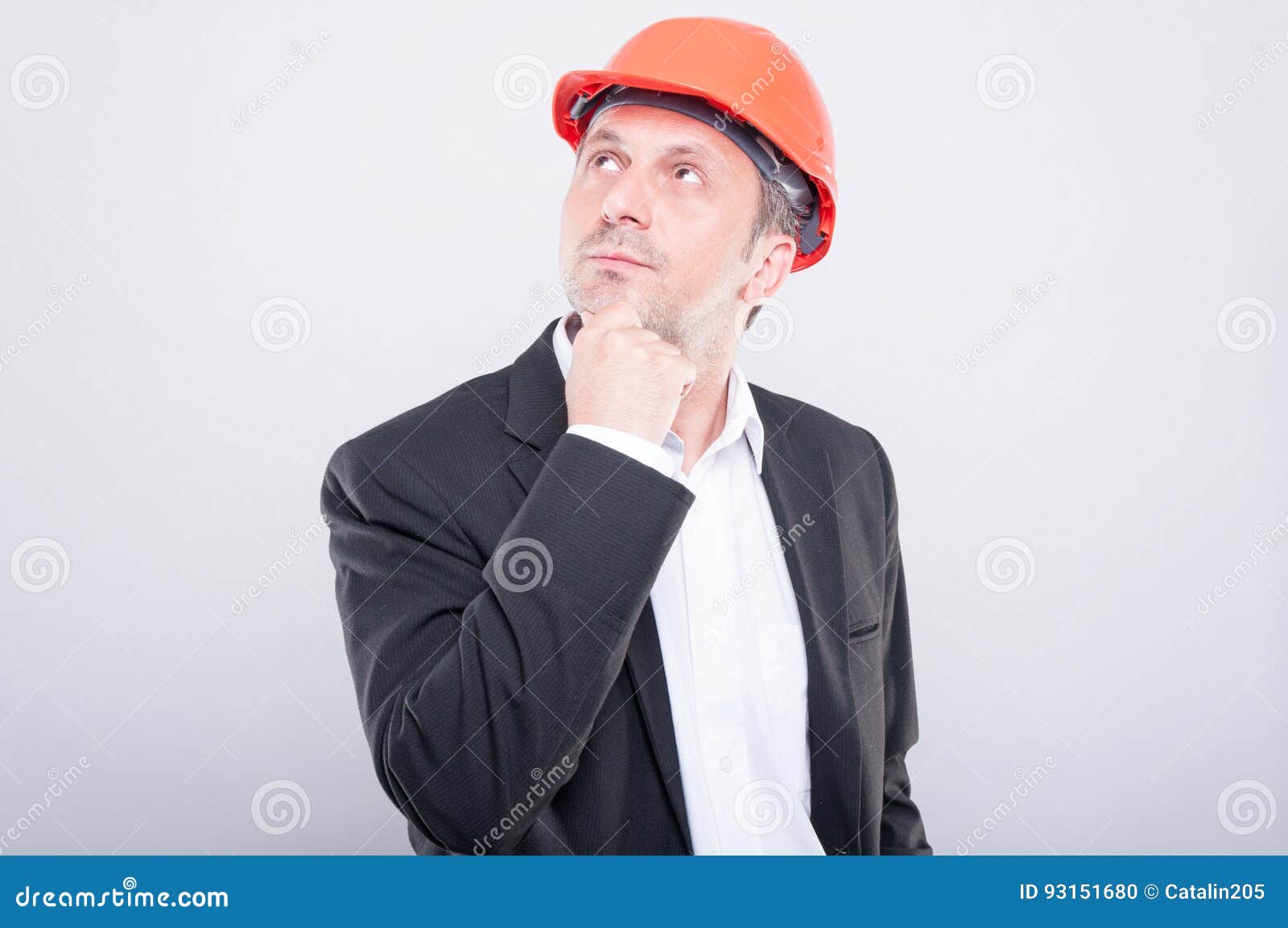 Engineer Wearing Hardhat Making Thinking Gesture Stock Photo - Image of ...