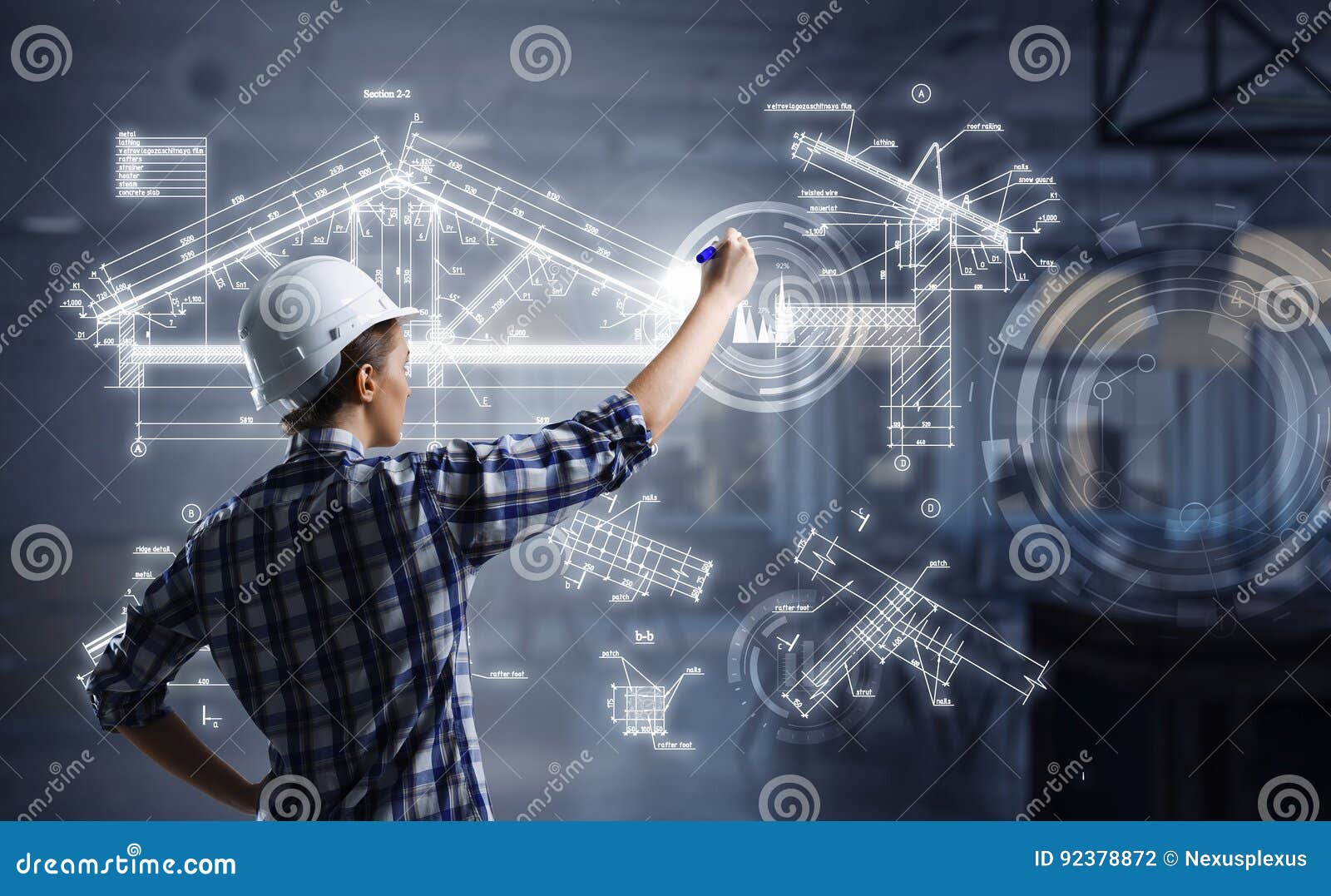 Engineer woman draw layout stock photo. Image of engineer - 92378872