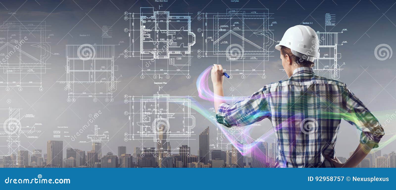 Engineer woman draw layout stock image. Image of conceptual - 92958757