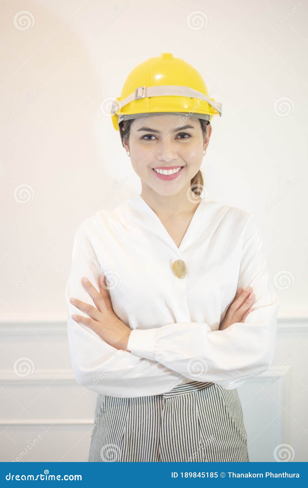 Engineer Woman is Smiling on White Background Stock Image - Image of ...