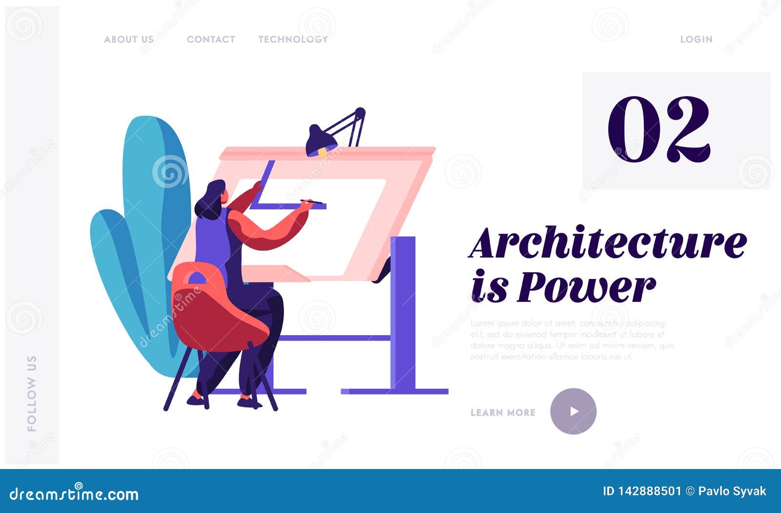 Engineer Woman Working Construction Project Landing Page. Architect ...