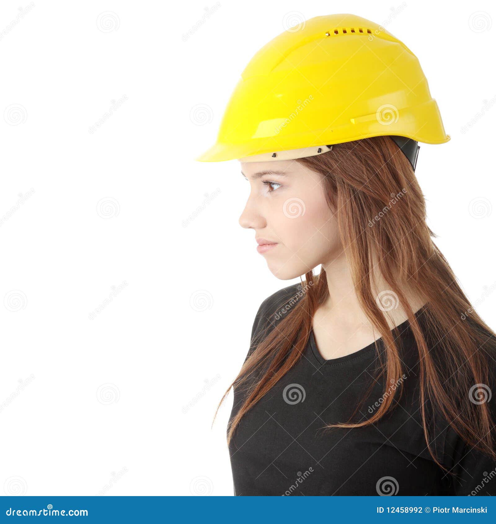 Engineer Woman in Yellow Helmet Stock Photo - Image of helmet, beauty ...