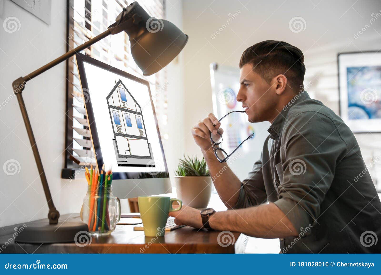 Engineer at Work. Man Projecting House Stock Photo - Image of ...