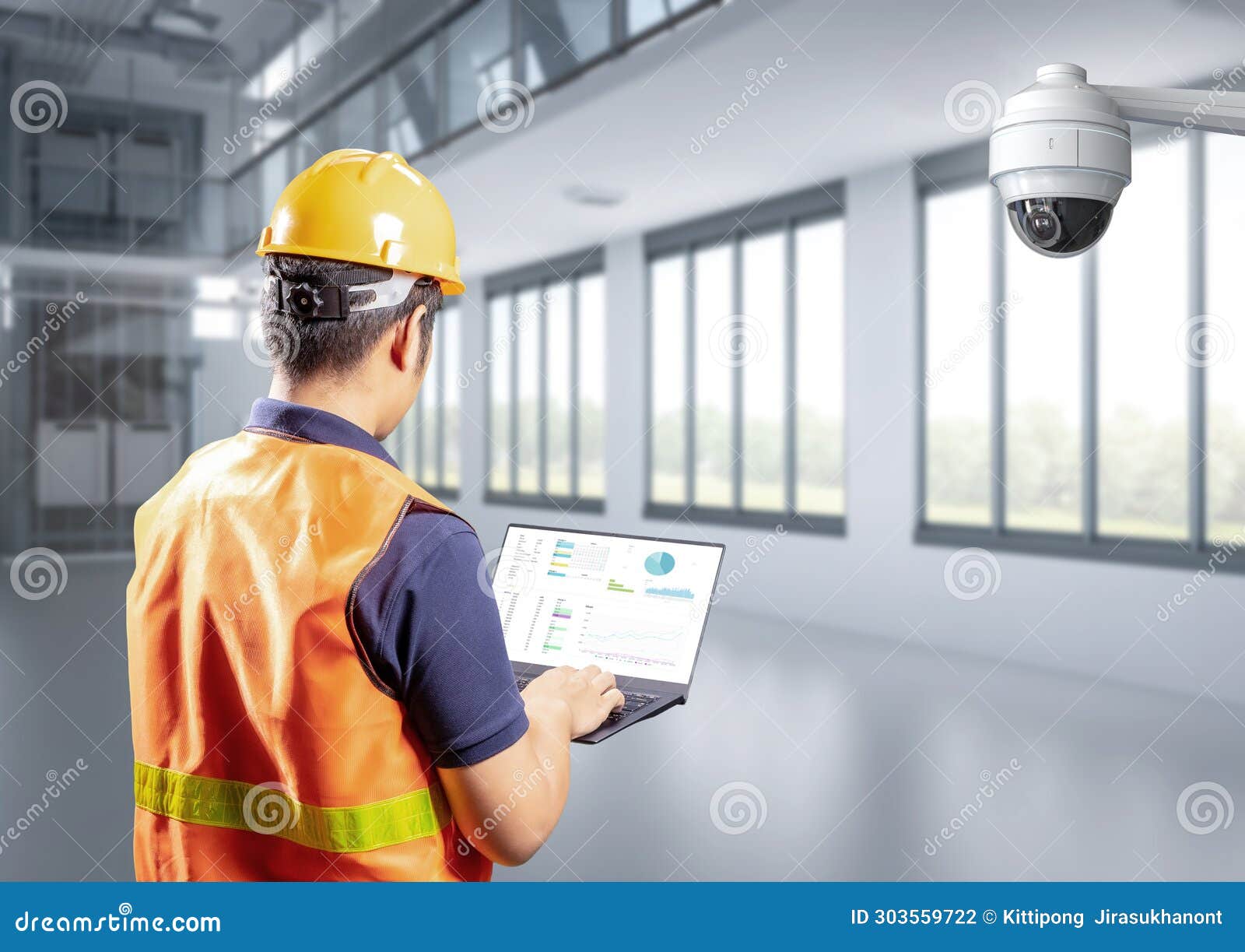 Engineer Work with Security Camera in Factory Stock Photo - Image of ...