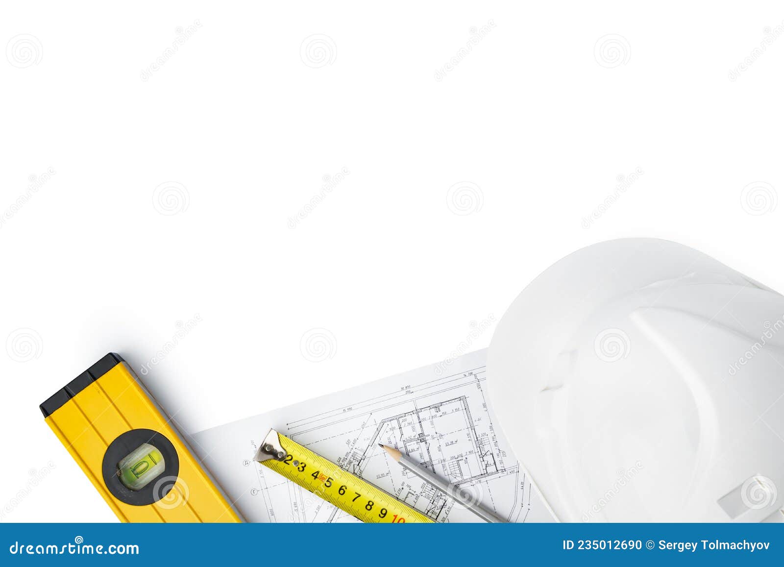 Engineer Work Tools Isolated on White Background Stock Photo - Image of ...