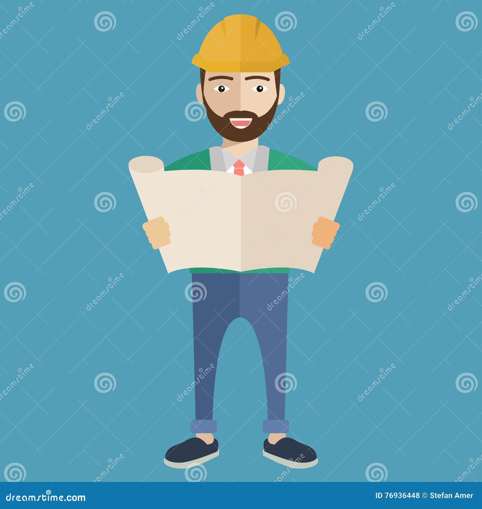 Engineer Worker With Blueprint, Young Hipster Engineer Holding While ...