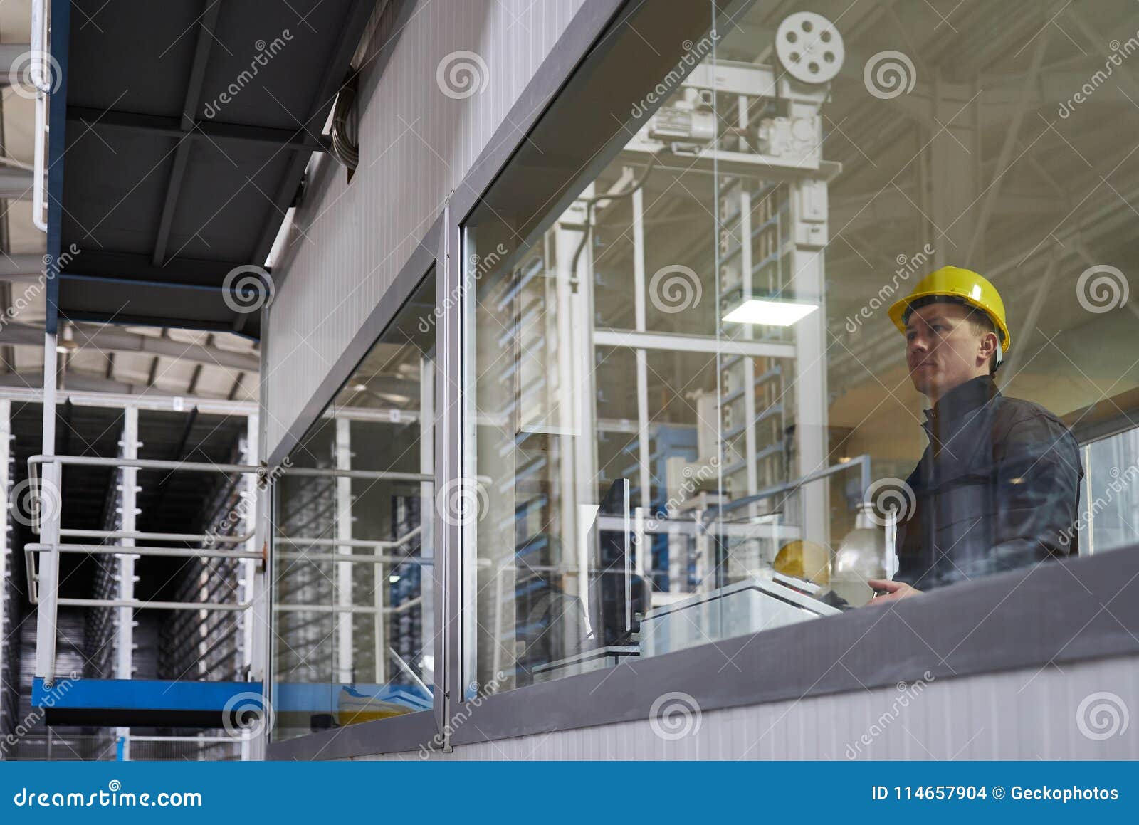 Engineer Worker at Control Room Stock Photo - Image of power, helmet ...