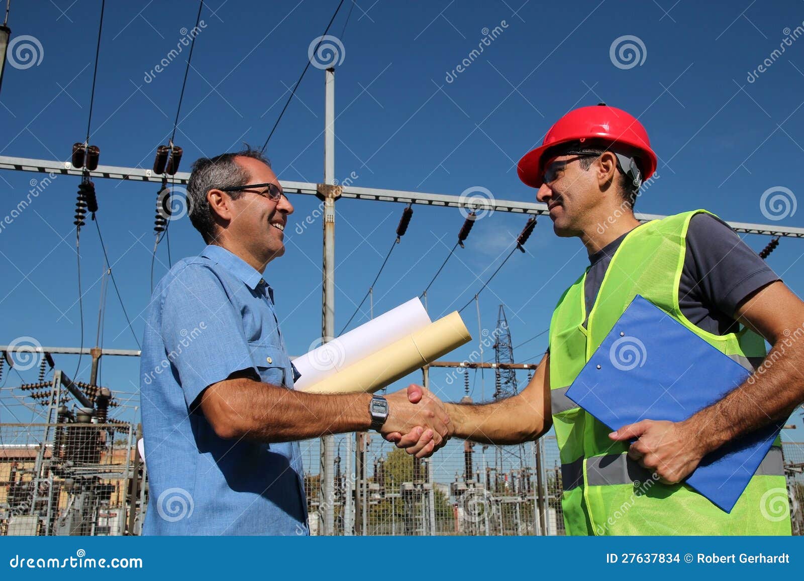 Engineer and Worker at Electrical Substation Stock Photo - Image of ...