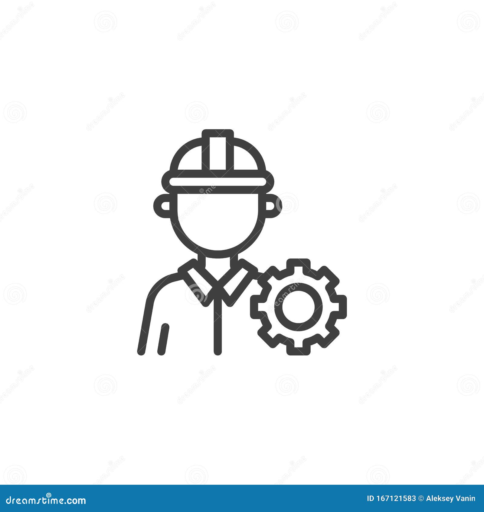 Engineer Worker with Gear Line Icon Stock Vector - Illustration of ...