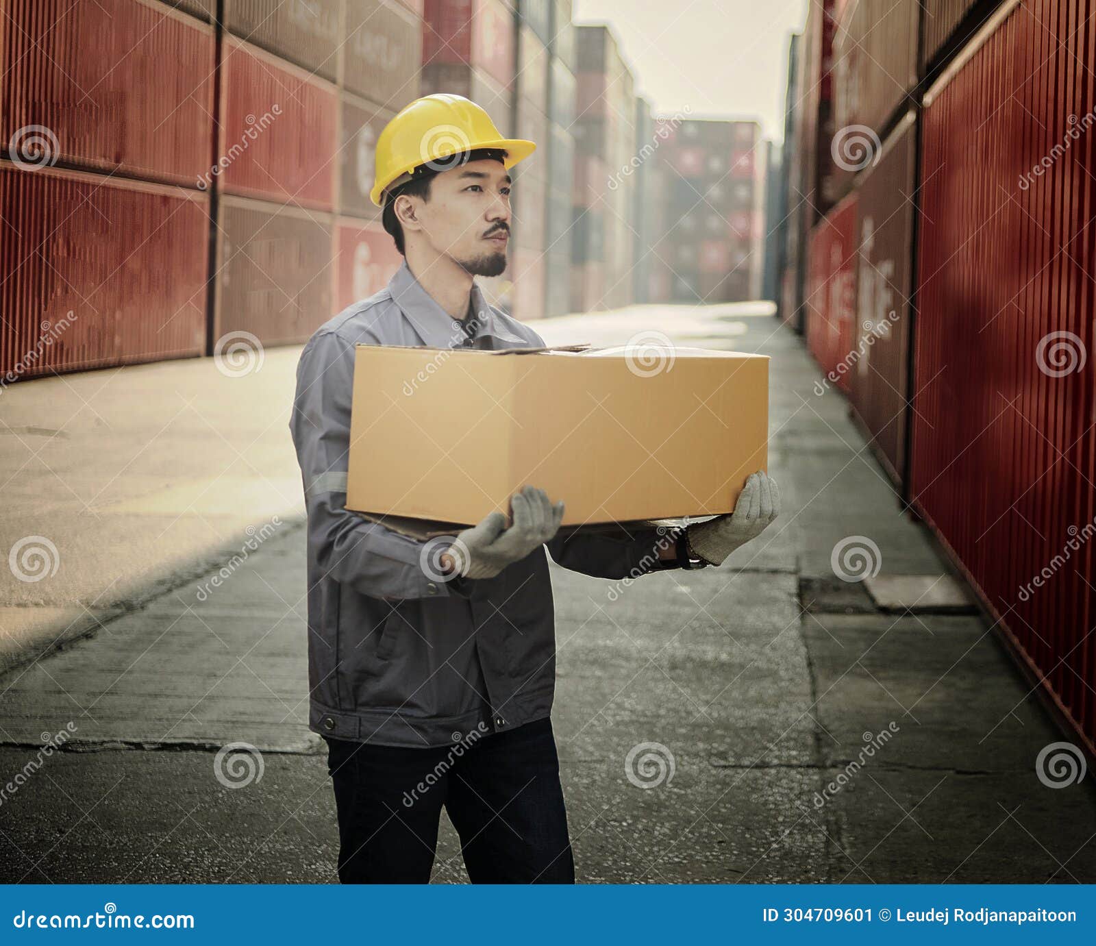 Engineer Worker Hold Cardboard Box Packaging on Product Quality Stock ...