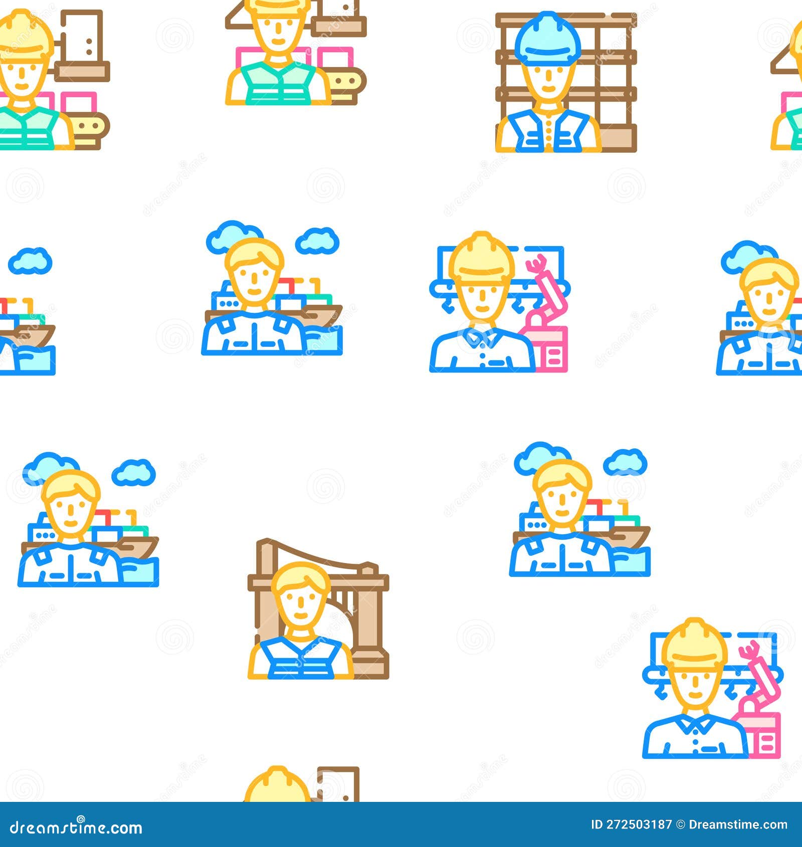 Engineer Worker Man Construction Vector Seamless Pattern Stock Vector ...