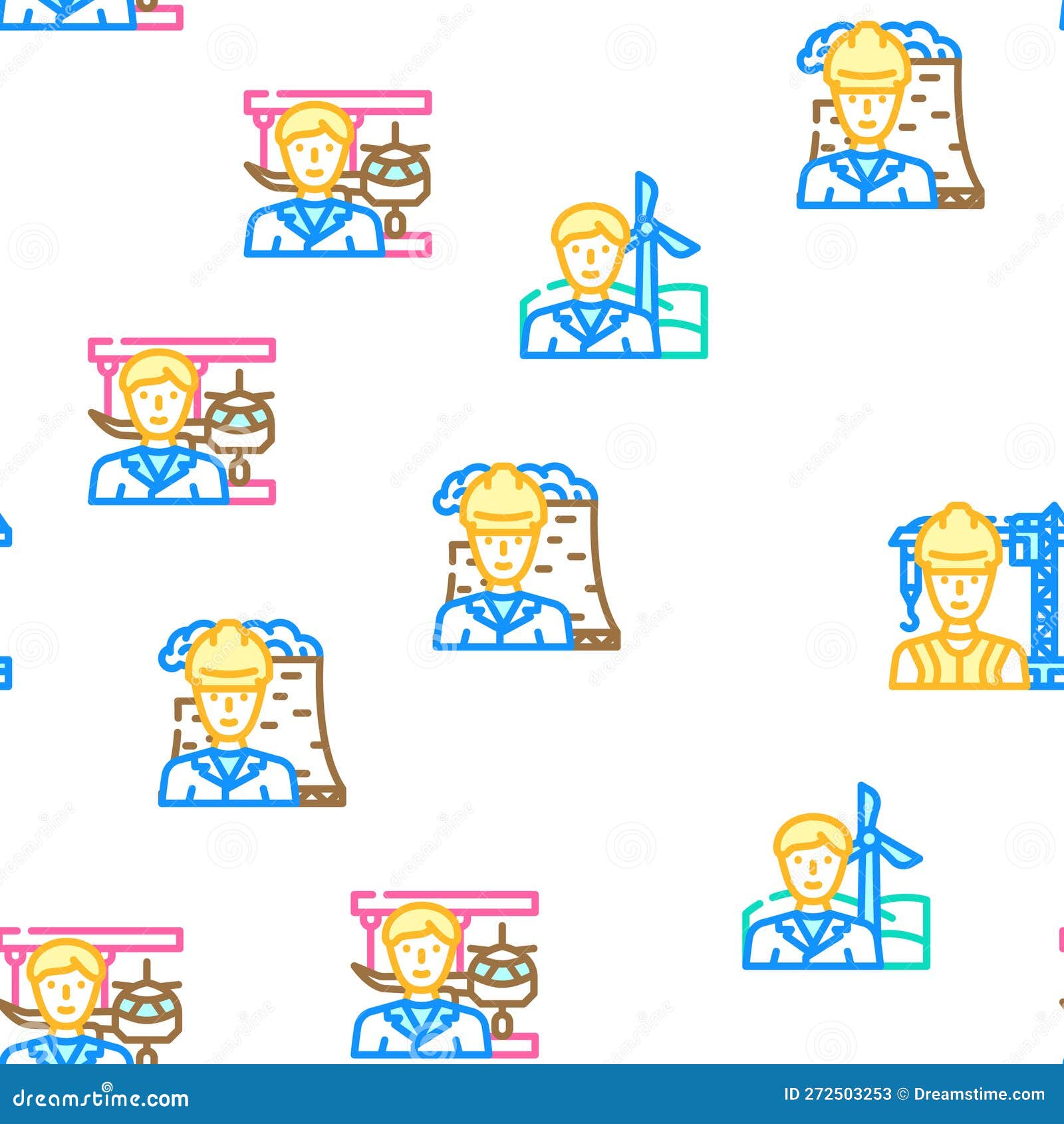 Engineer Worker Man Construction Vector Seamless Pattern Stock Vector ...