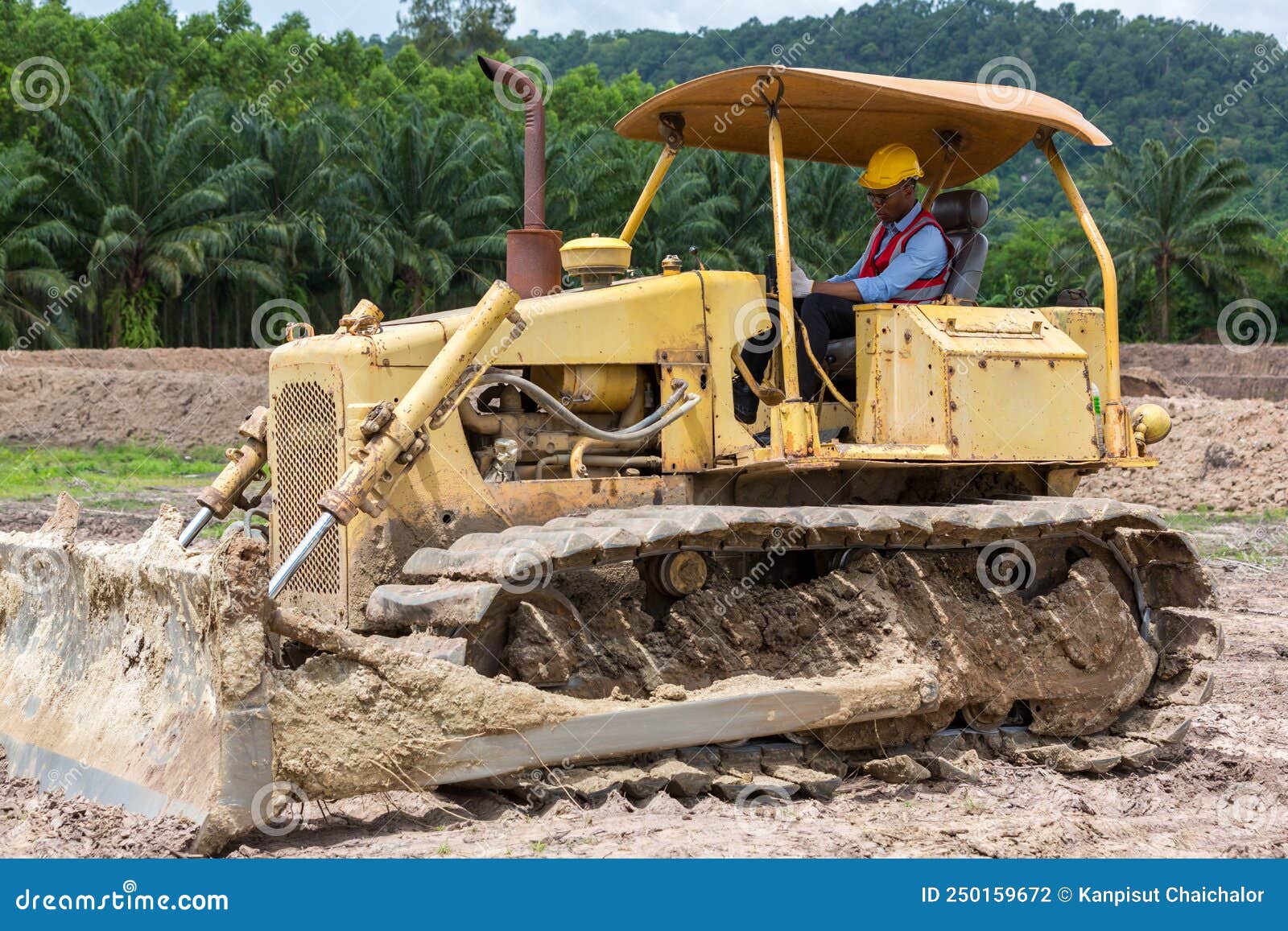 Engineer or Worker Operator Driving Excavator on Construction Building ...