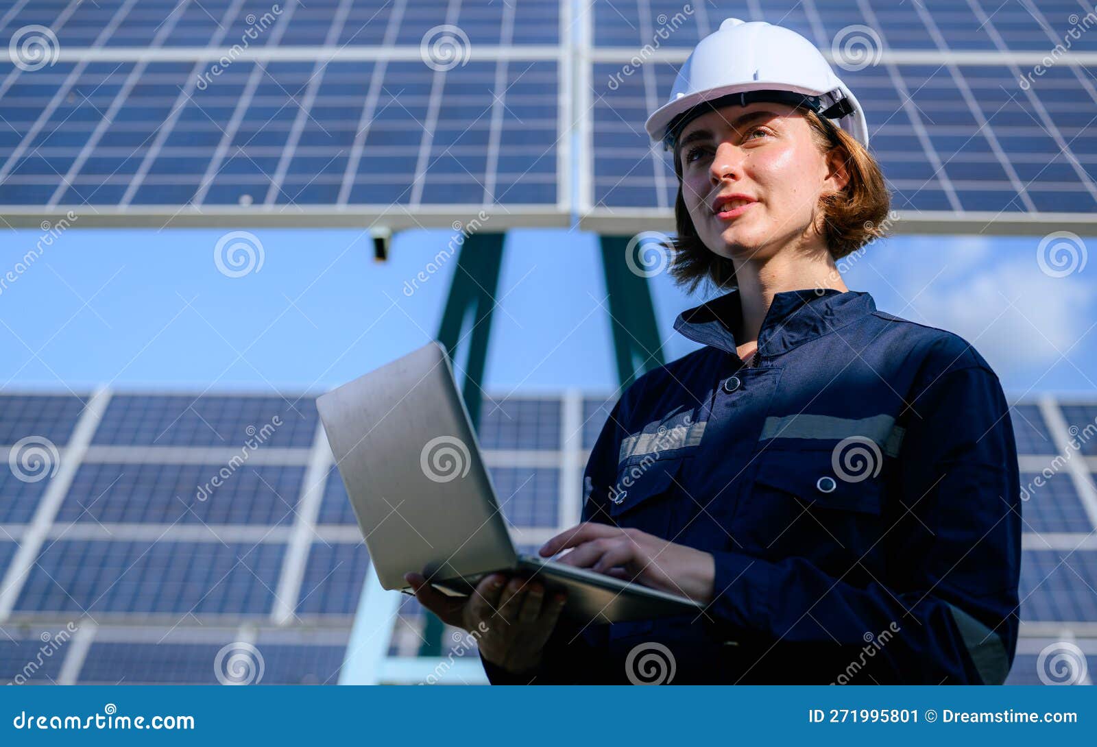 Engineer Worker Portrait with Solar Panel at Solar Farm Stock Image ...