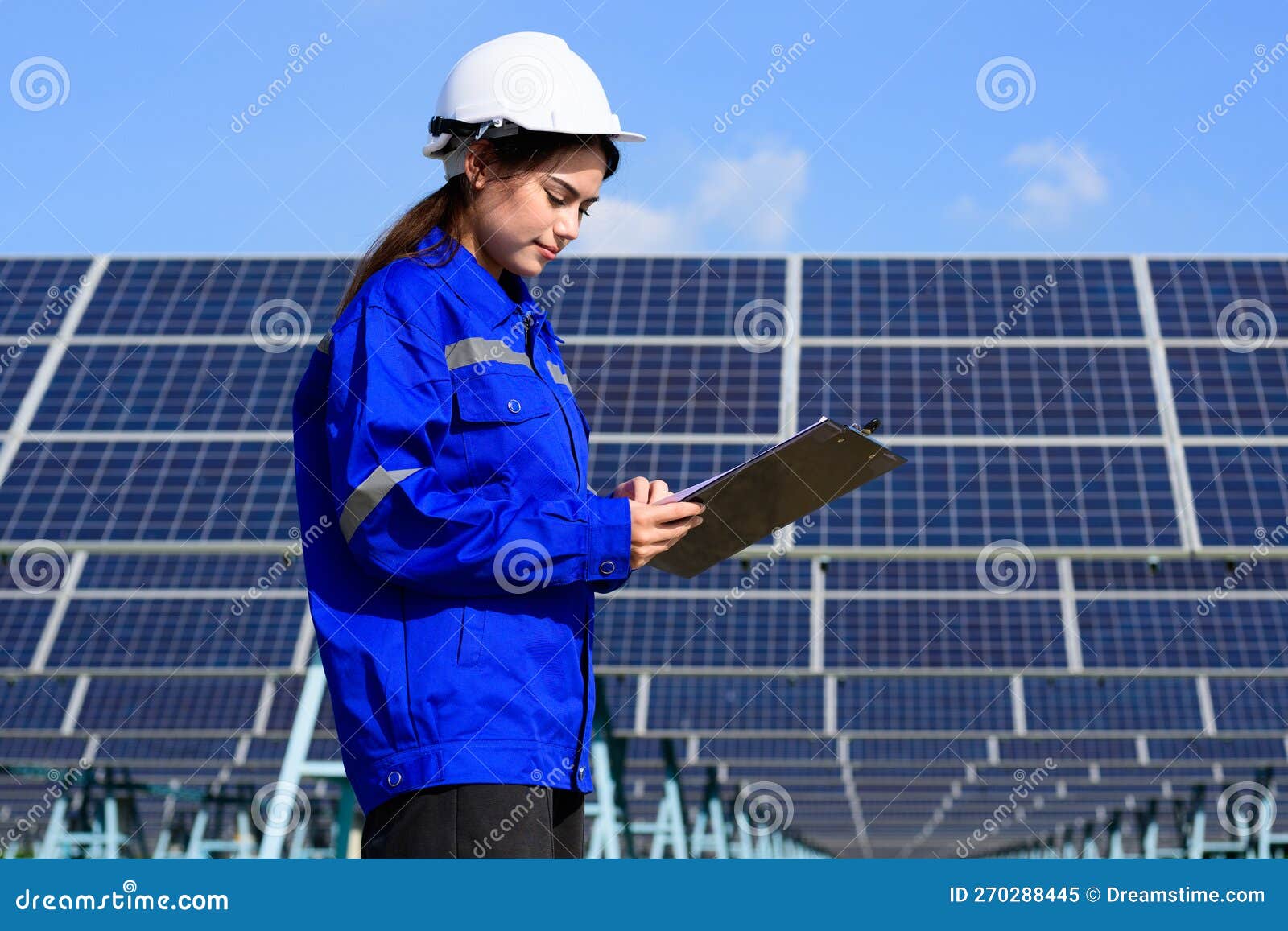 Engineer Worker Portrait with Solar Panel at Solar Farm Stock Image ...