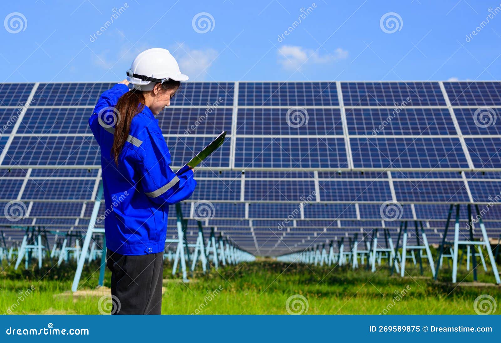 Engineer Worker Portrait with Solar Panel at Solar Farm Stock Image ...