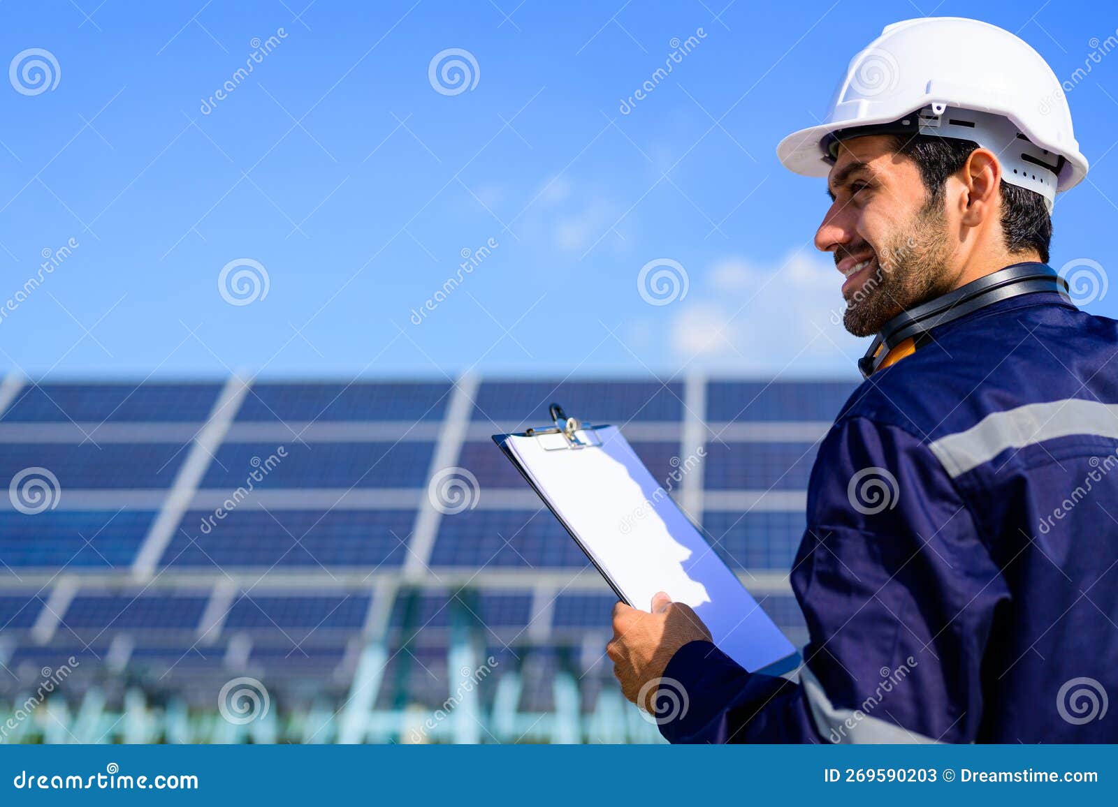 Engineer Worker Portrait with Solar Panel at Solar Farm Stock Image ...