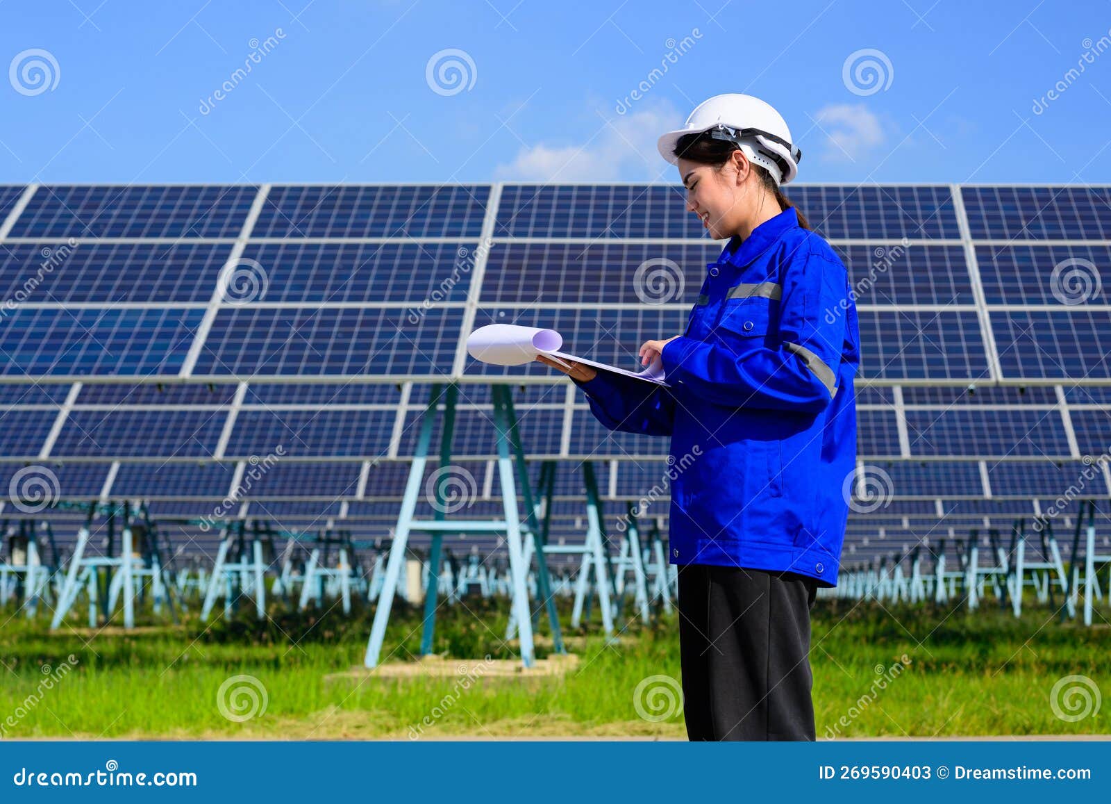 Engineer Worker Portrait with Solar Panel at Solar Farm Stock Image ...