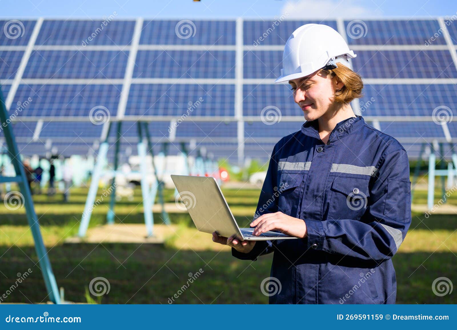 Engineer Worker Portrait with Solar Panel at Solar Farm Stock Image ...