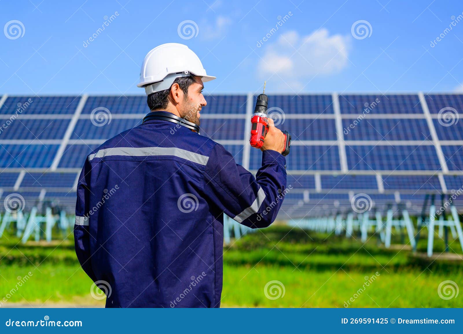 Engineer Worker Portrait with Solar Panel at Solar Farm Stock Image ...