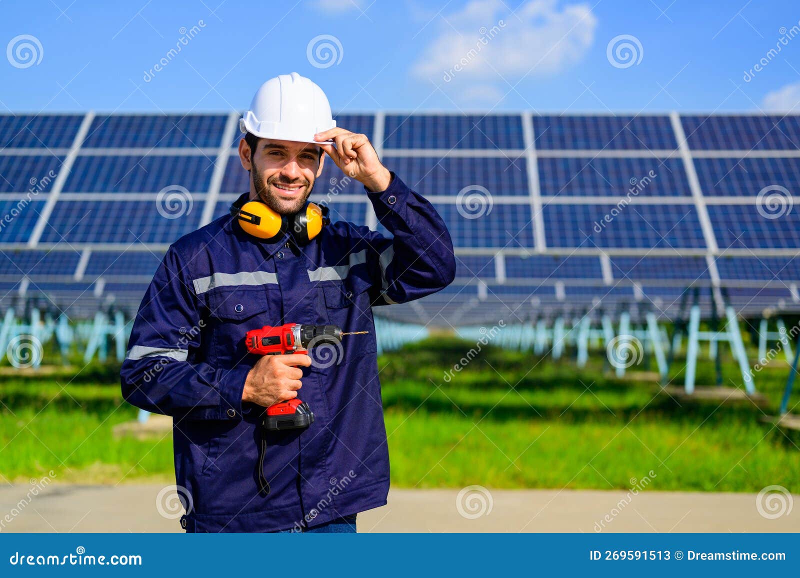 Engineer Worker Portrait with Solar Panel at Solar Farm Stock Image ...