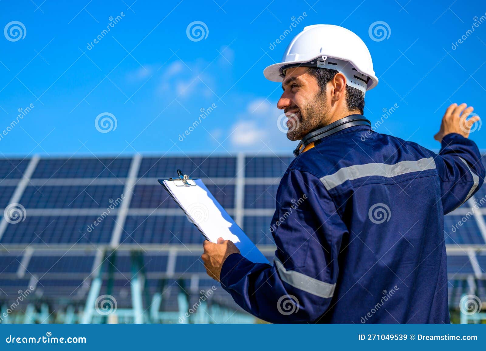 Engineer Worker Portrait with Solar Panel at Solar Farm Stock Image ...