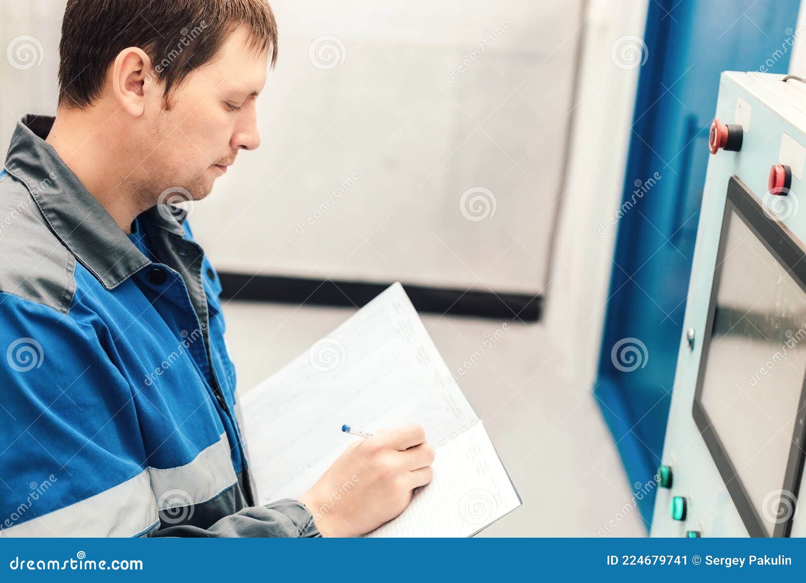 Engineer, Worker Registers Readings of Sensors and Pressure Gauges ...