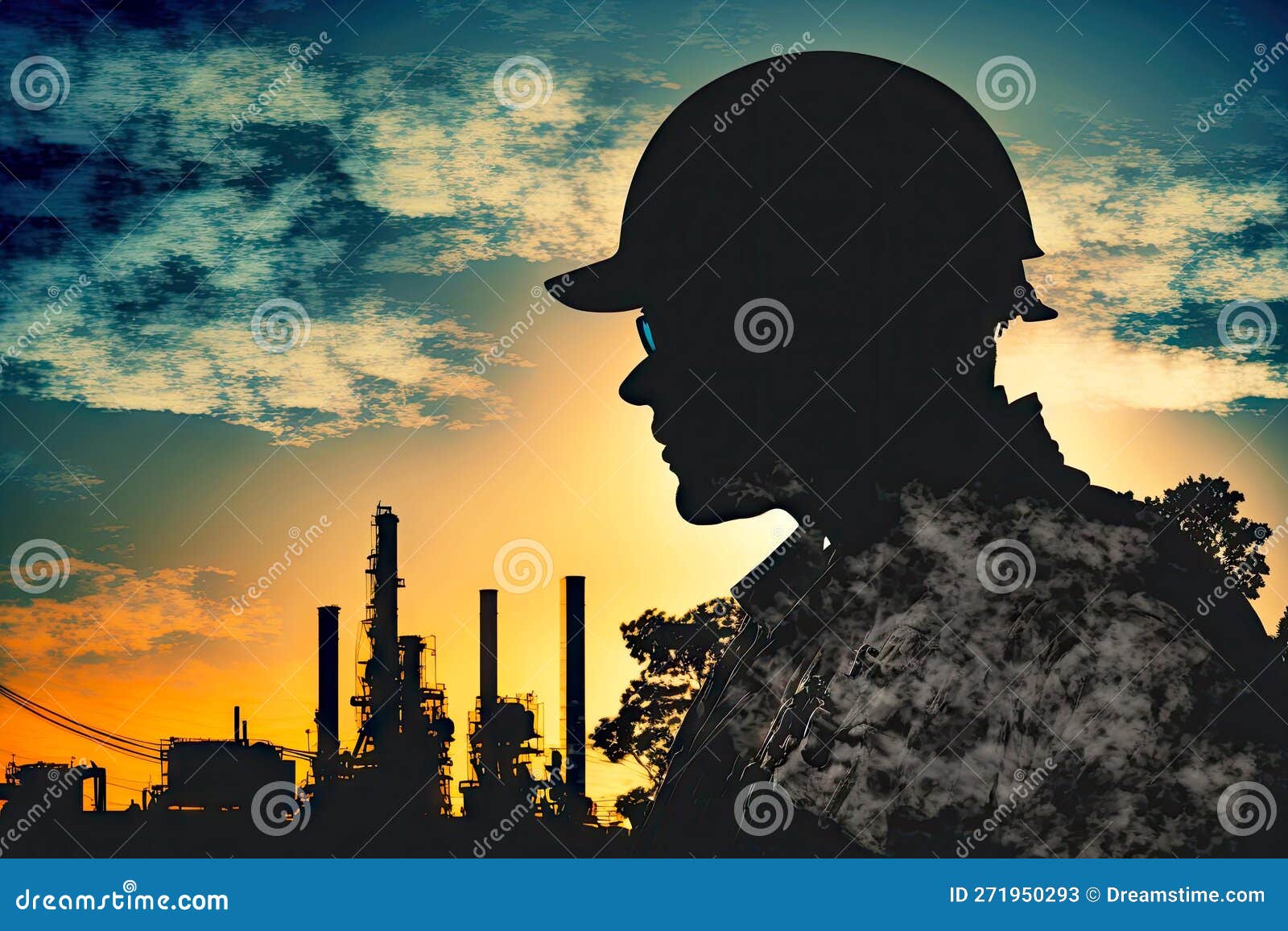 Engineer Worker Silhouette and Industry Factory Multiple Image Stock ...