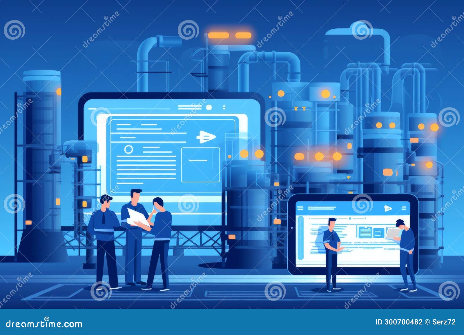 Engineer and Worker Use Tablet Stock Photo - Image of safety, hardhat ...