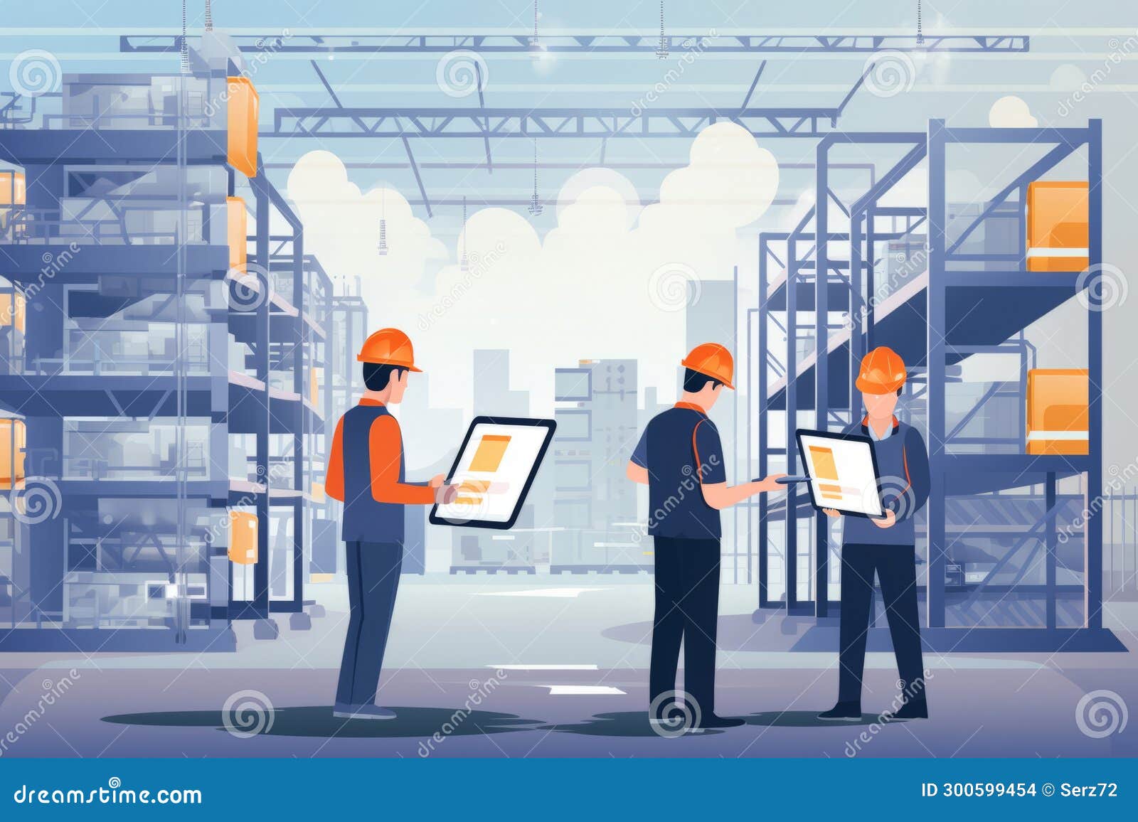 Engineer and Worker Use Tablet Stock Illustration - Illustration of ...
